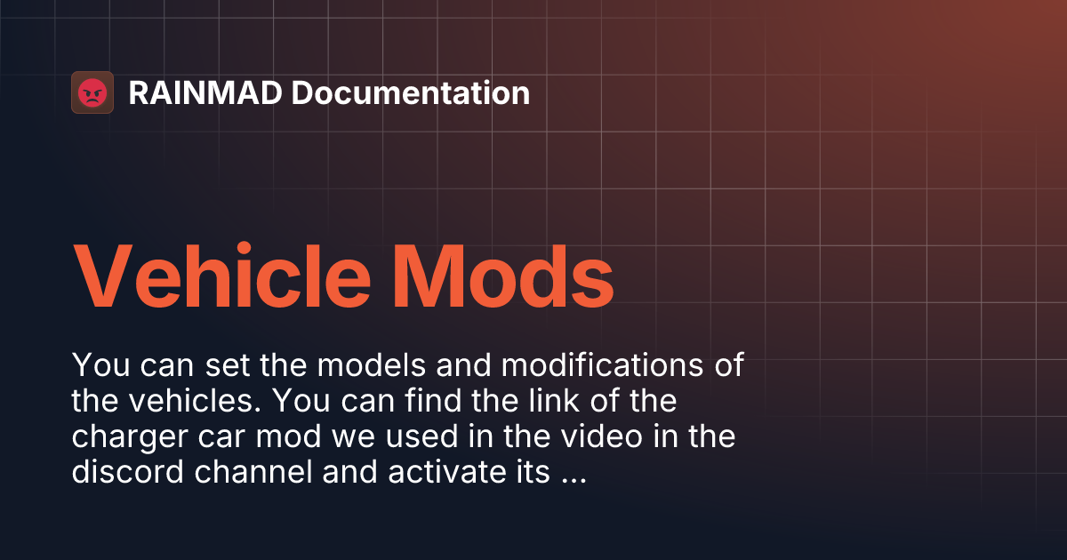 Vehicle Mods | RAINMAD Documentation